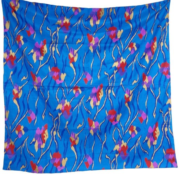 Accessories | Silk Scarf Blue Red Floral Metallic Gold Accent Thai Silk ...